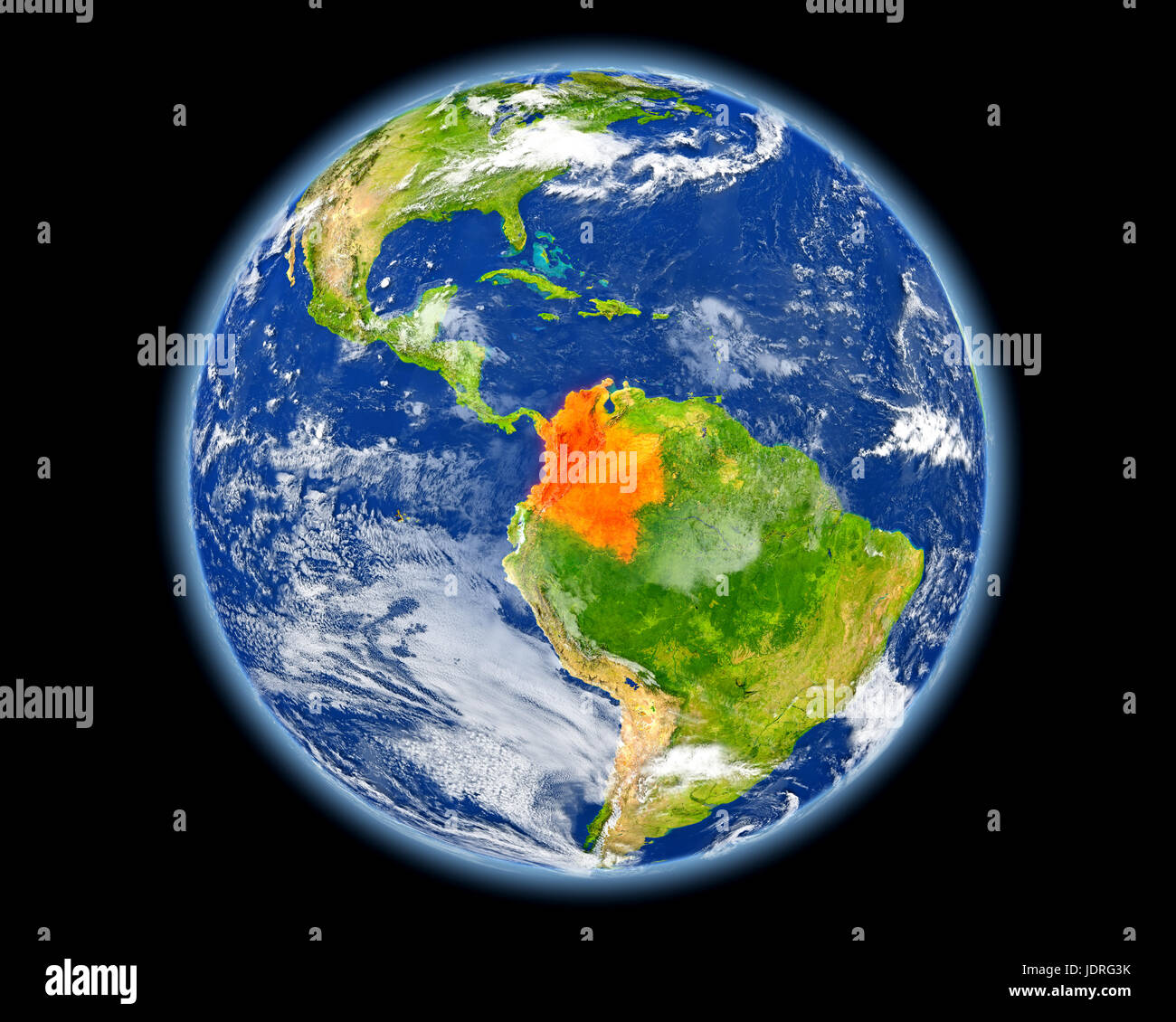 Colombia on planet Earth. 3D illustration with detailed planet surface ...