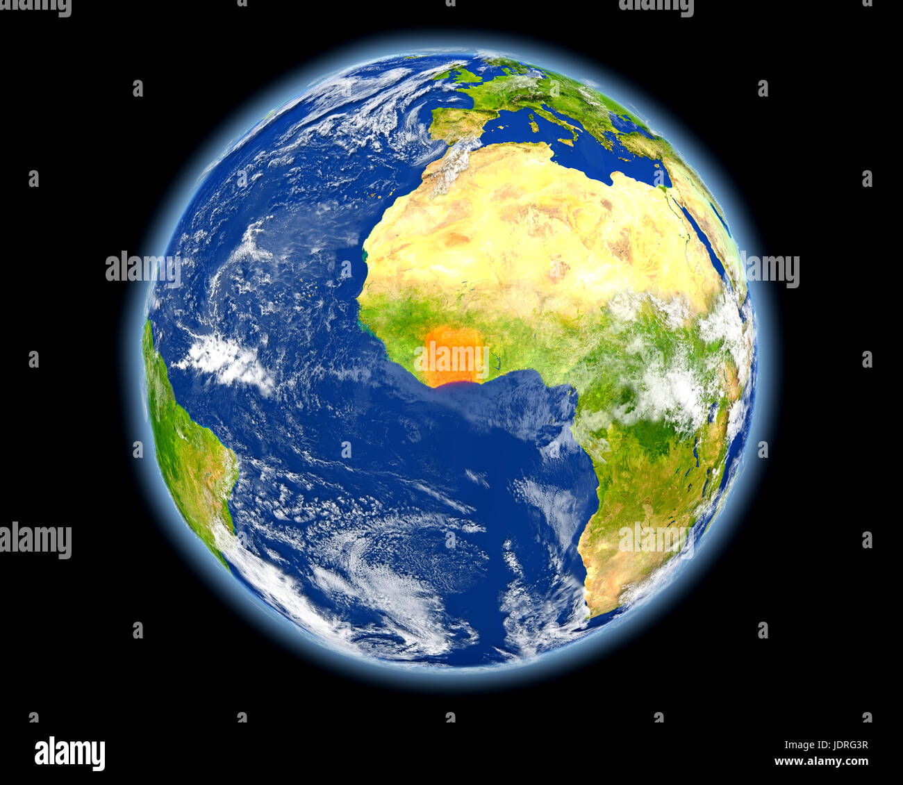 Ivory Coast on planet Earth. 3D illustration with detailed planet ...