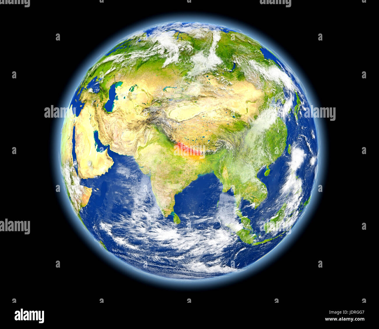 Nepal on planet Earth. 3D illustration with detailed planet surface ...