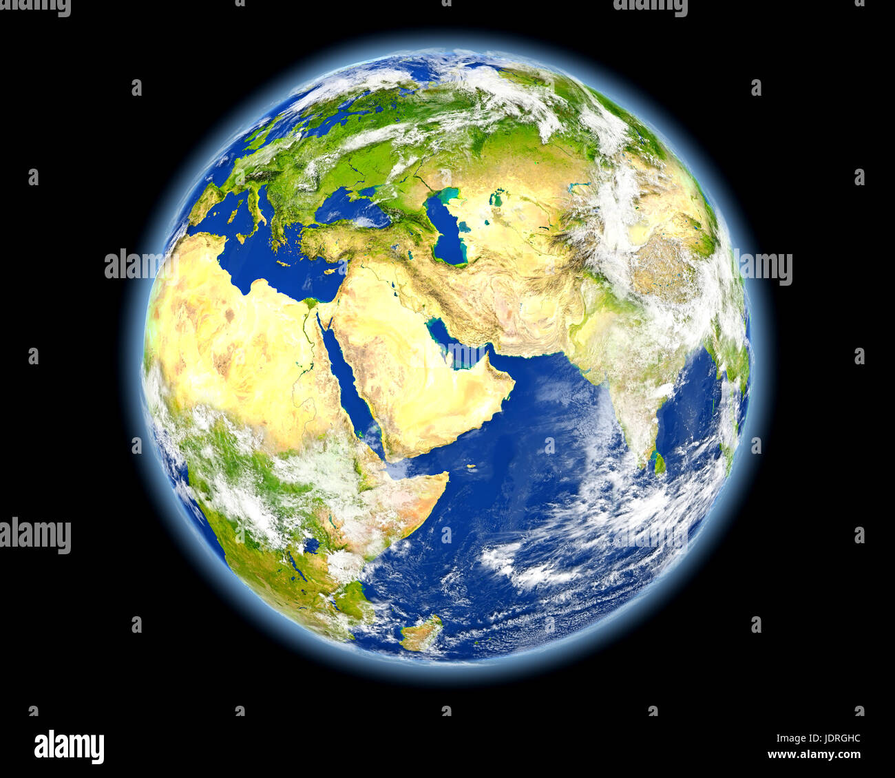 Qatar on planet Earth. 3D illustration with detailed planet surface ...