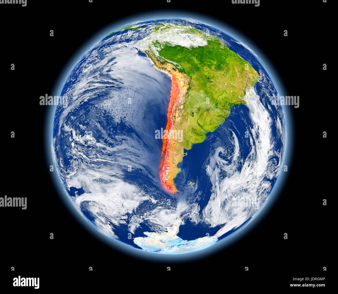 Chile on planet Earth. 3D illustration with detailed planet surface ...