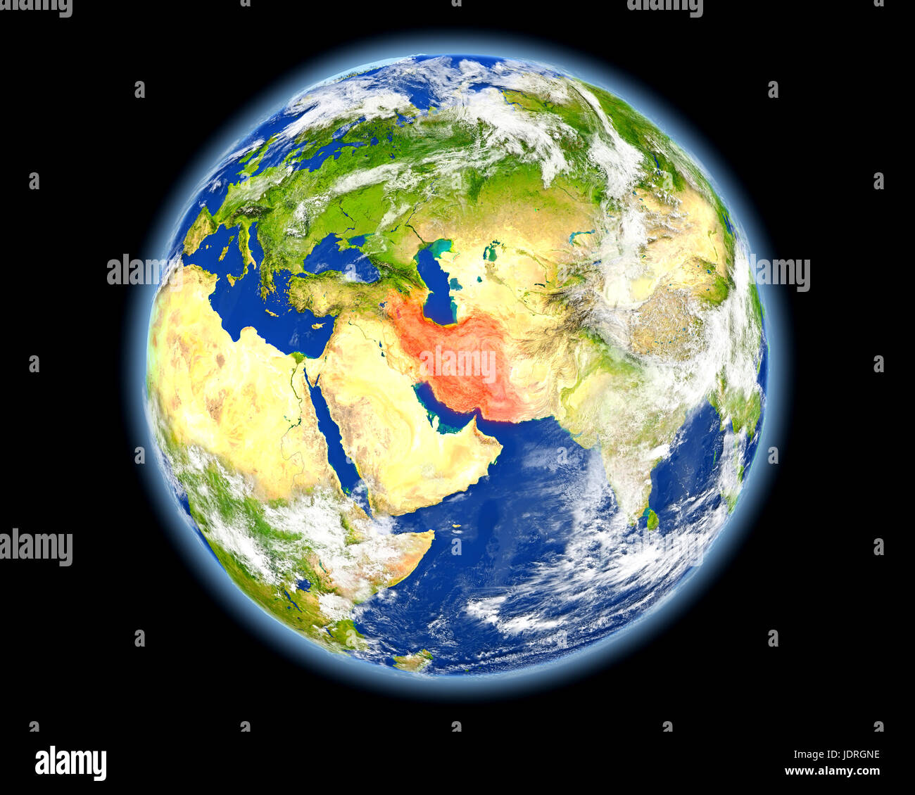 Iran on planet Earth. 3D illustration with detailed planet surface ...