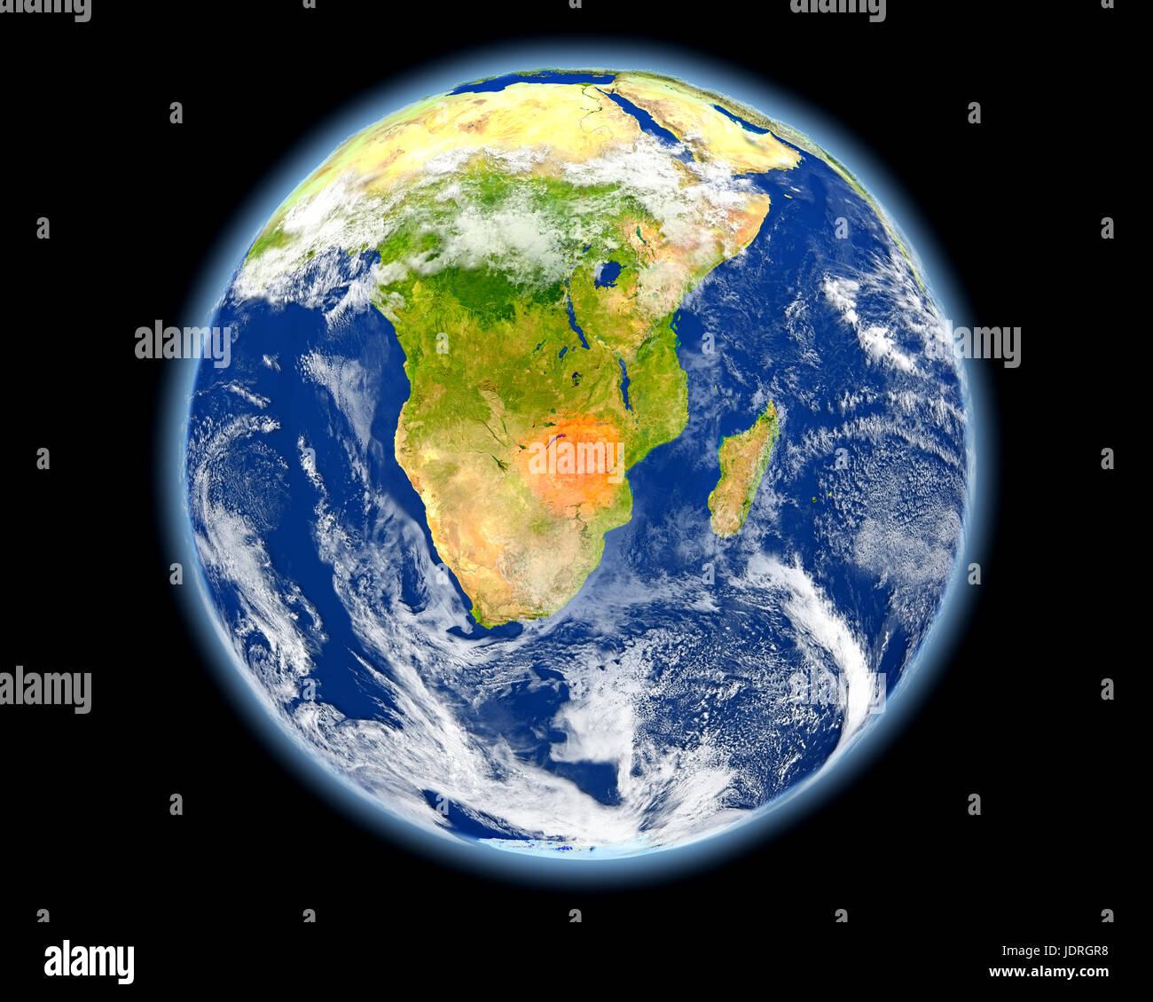 Zimbabwe on planet Earth. 3D illustration with detailed planet surface ...