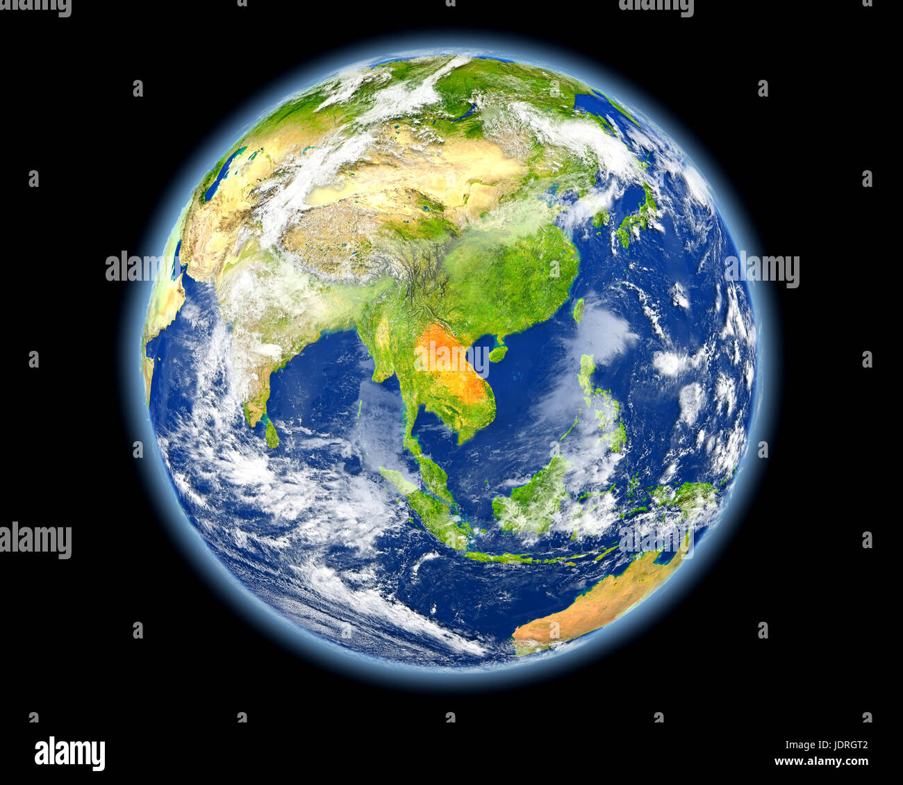 Laos on planet Earth. 3D illustration with detailed planet surface ...