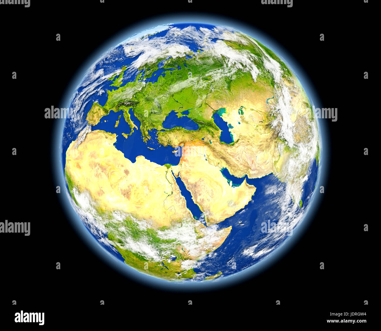 Syria on planet Earth. 3D illustration with detailed planet surface ...
