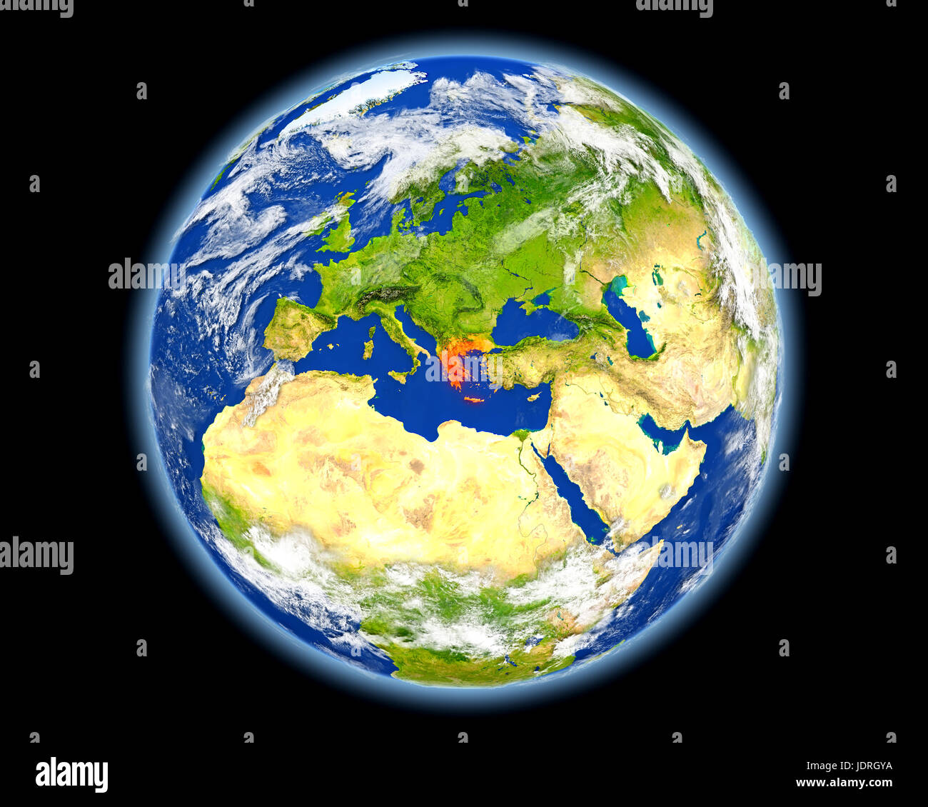 Greece on planet Earth. 3D illustration with detailed planet surface ...