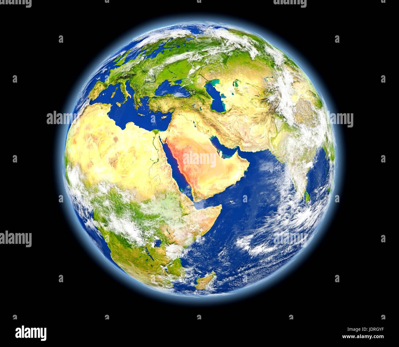 Saudi Arabia on planet Earth. 3D illustration with detailed planet ...