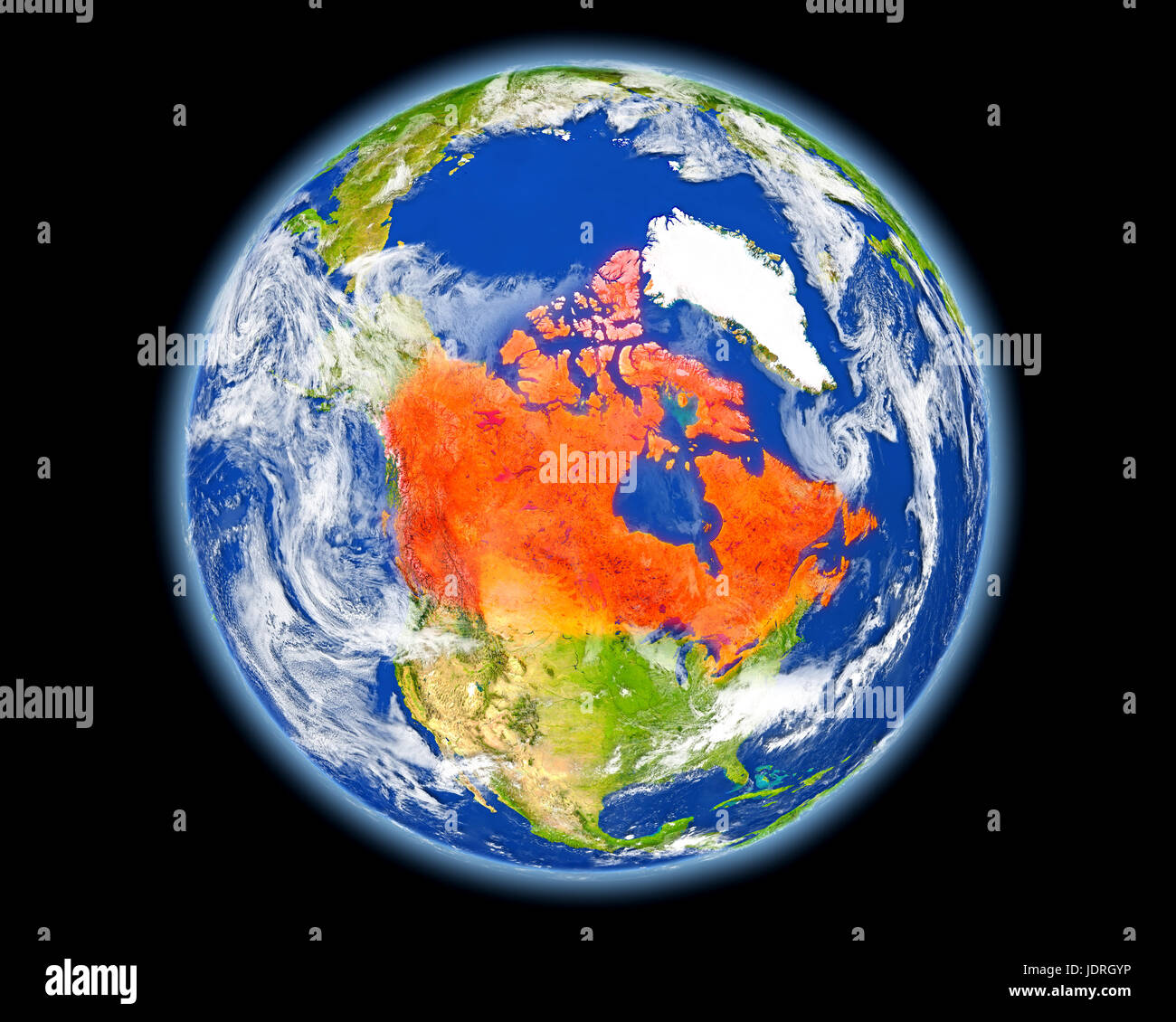 Canada on planet Earth. 3D illustration with detailed planet surface ...