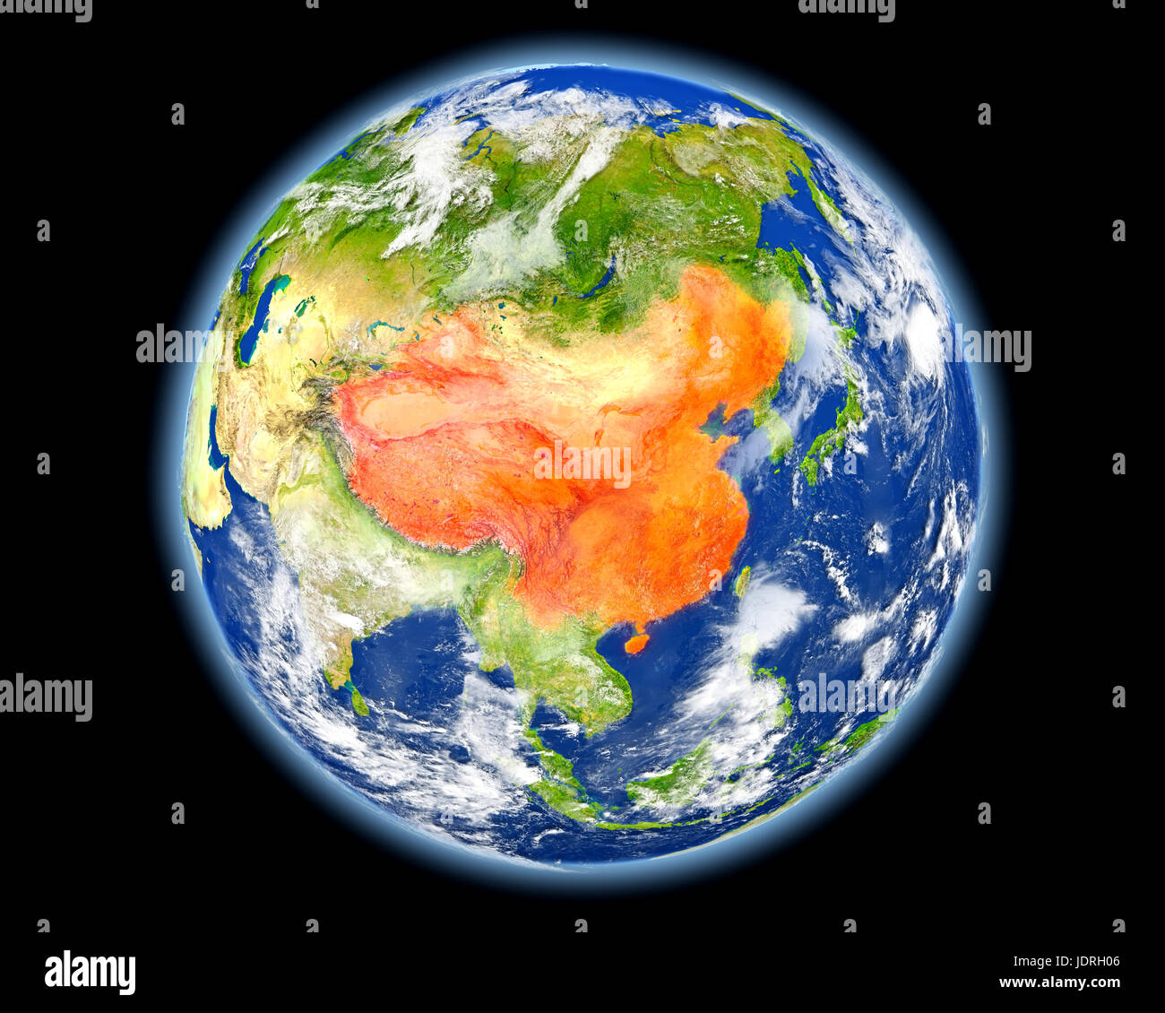 China on planet Earth. 3D illustration with detailed planet surface ...