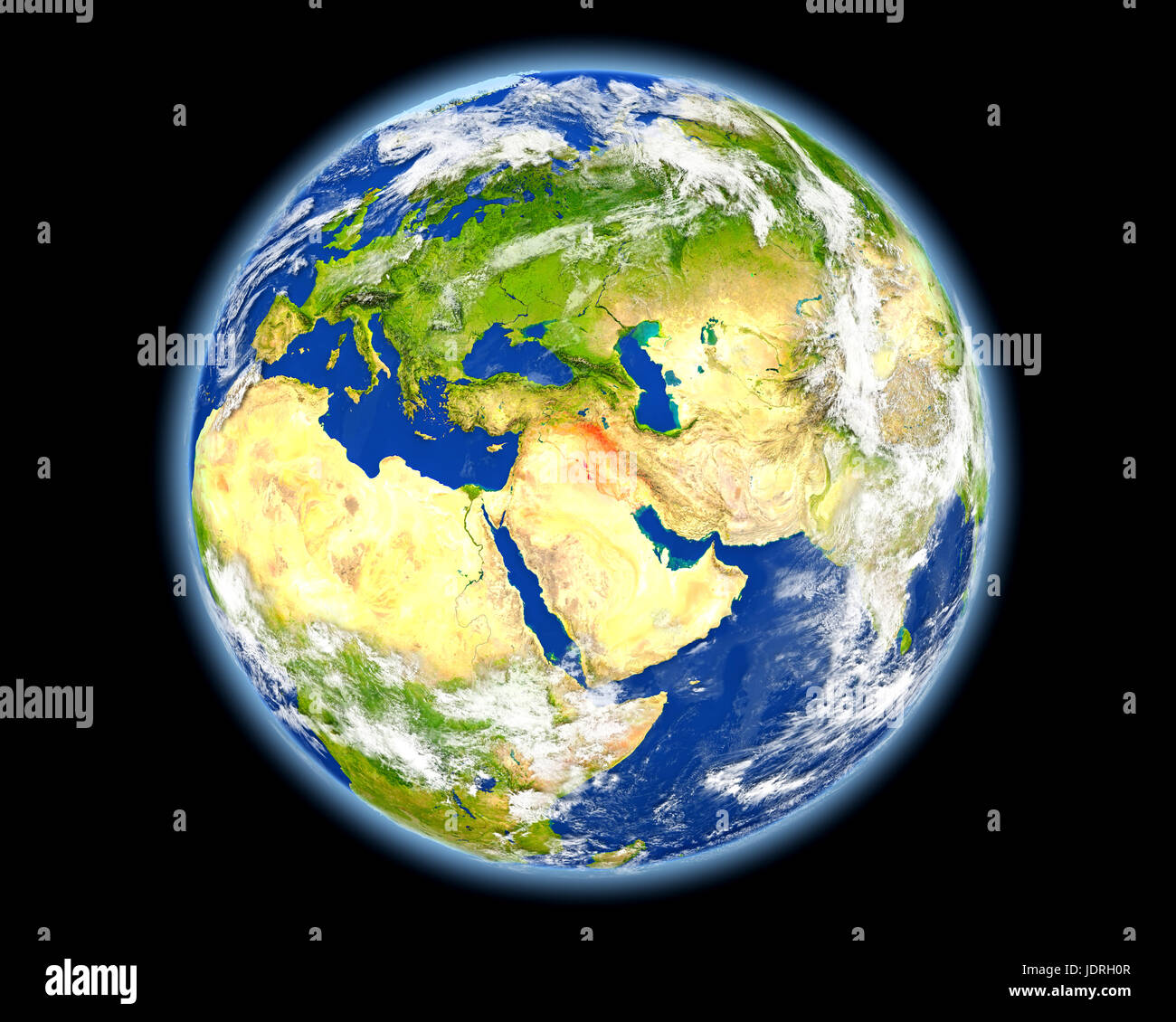 Iraq on planet Earth. 3D illustration with detailed planet surface ...