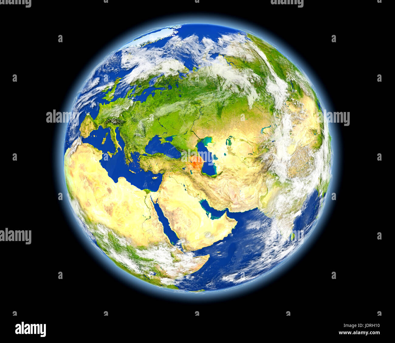 Azerbaijan on planet Earth. 3D illustration with detailed planet ...