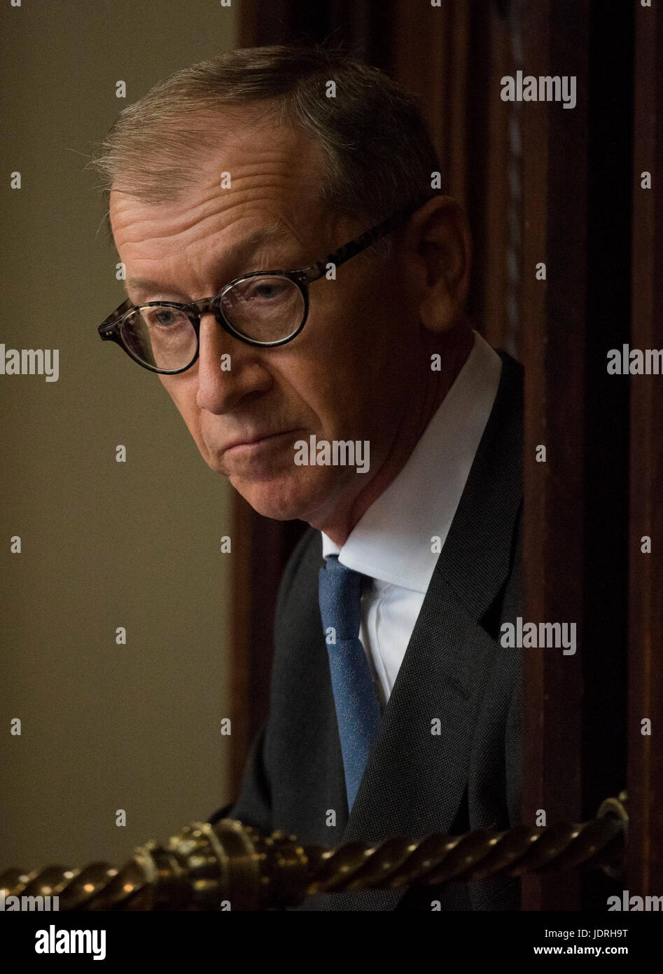 Phillip May, husband of the Prime Minister Theresa May waiting in the ...