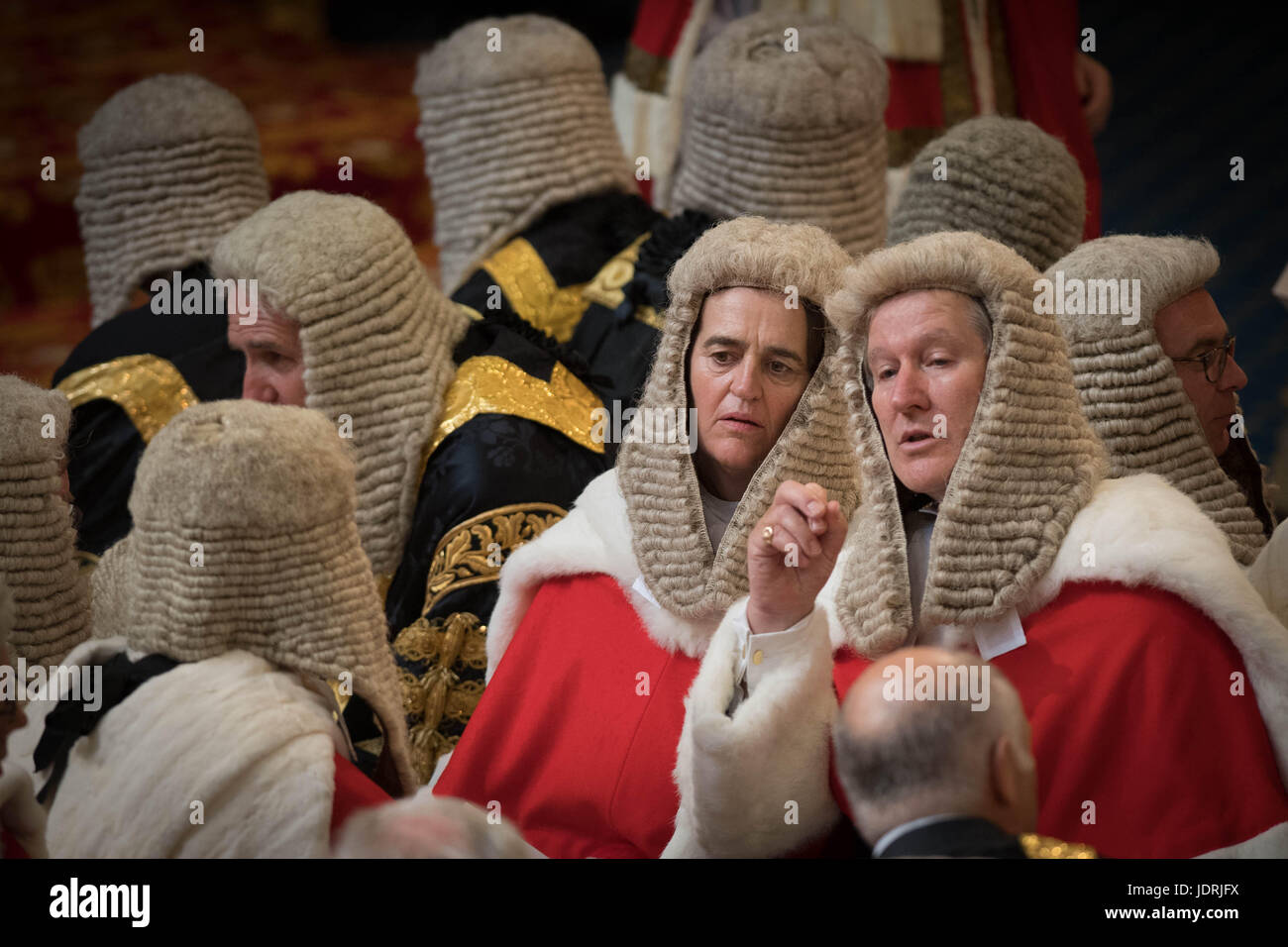 Judges wait for the arrival of Her Majesty The Queen to present the ...
