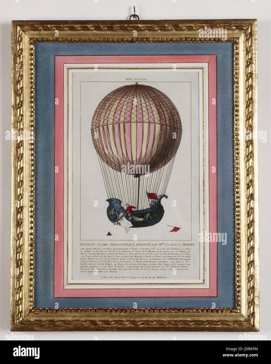 New aerostat balloon invented by Charles and Robert Coloured engraving ...