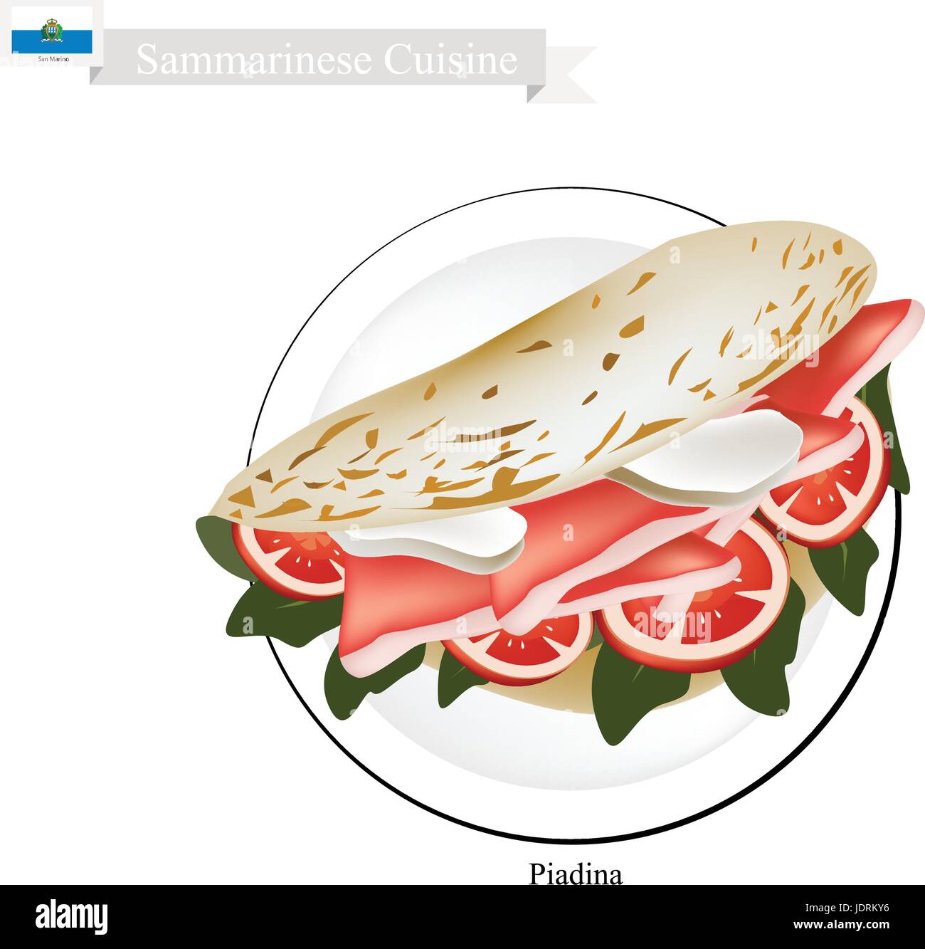 Sammarinese Cuisine, Illustration of Piadina or Flat Bread Filled with ...