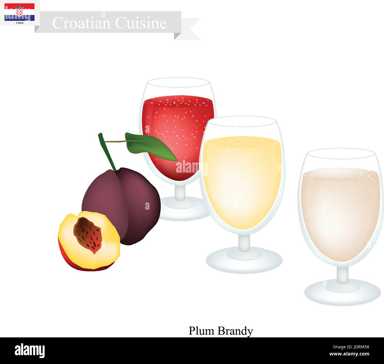 Croatian Cuisine, Slivovitz or Traditional Alcoholic Plum Brandy. One ...