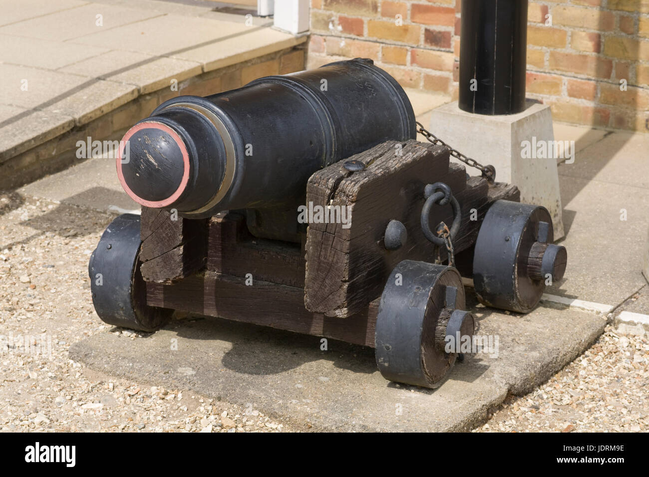 Cannon on display outside museum at Buckler's Hard in New Forest Stock ...