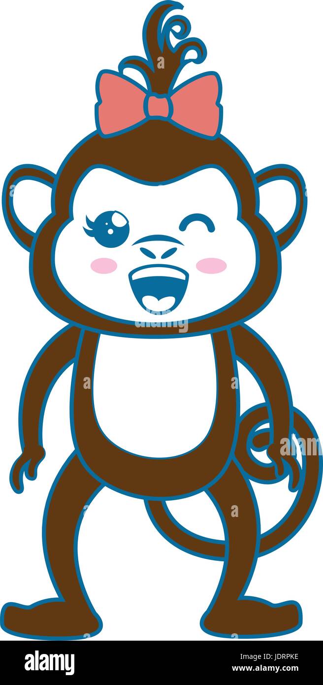 kawaii monkey animal icon over white background colorful design vector ...