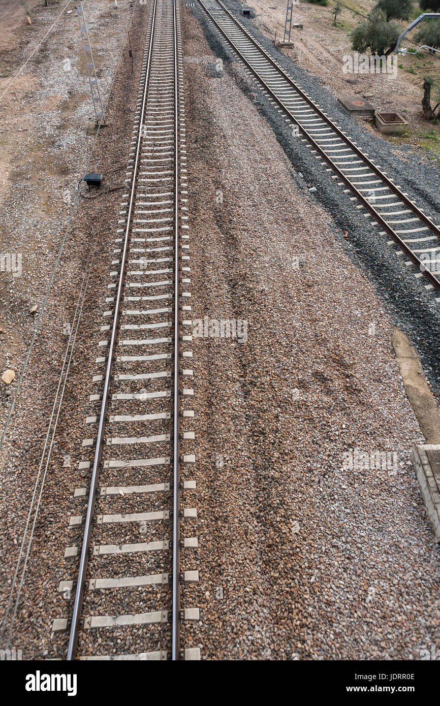 iron rusty train railway detail over dark stones rail way Stock Photo ...