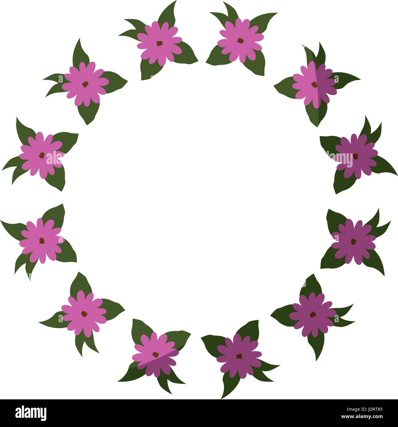 decorative frame of beautiful flowers in circle shape icon over white ...