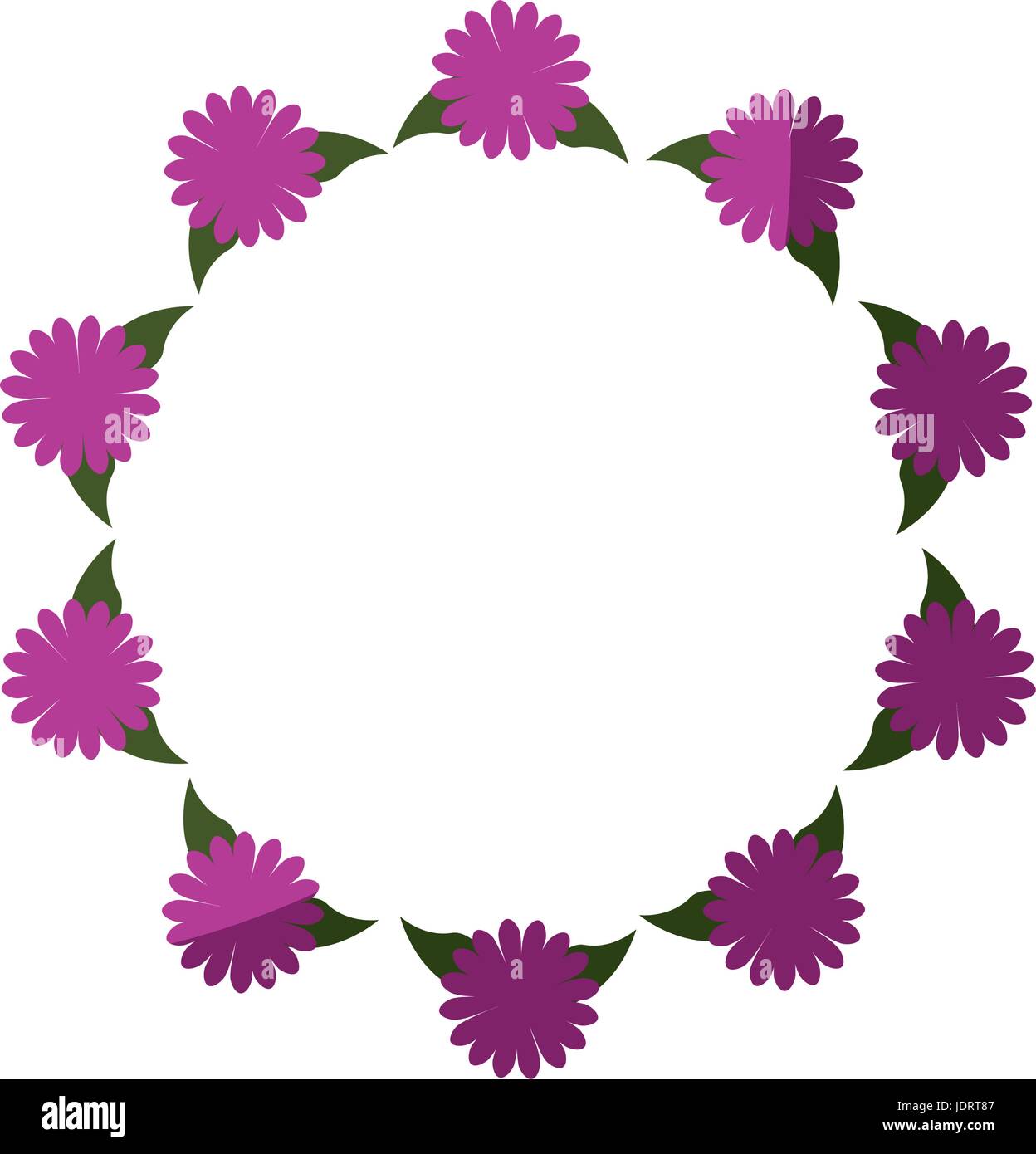 decorative frame of beautiful flowers in circle shape icon over white ...