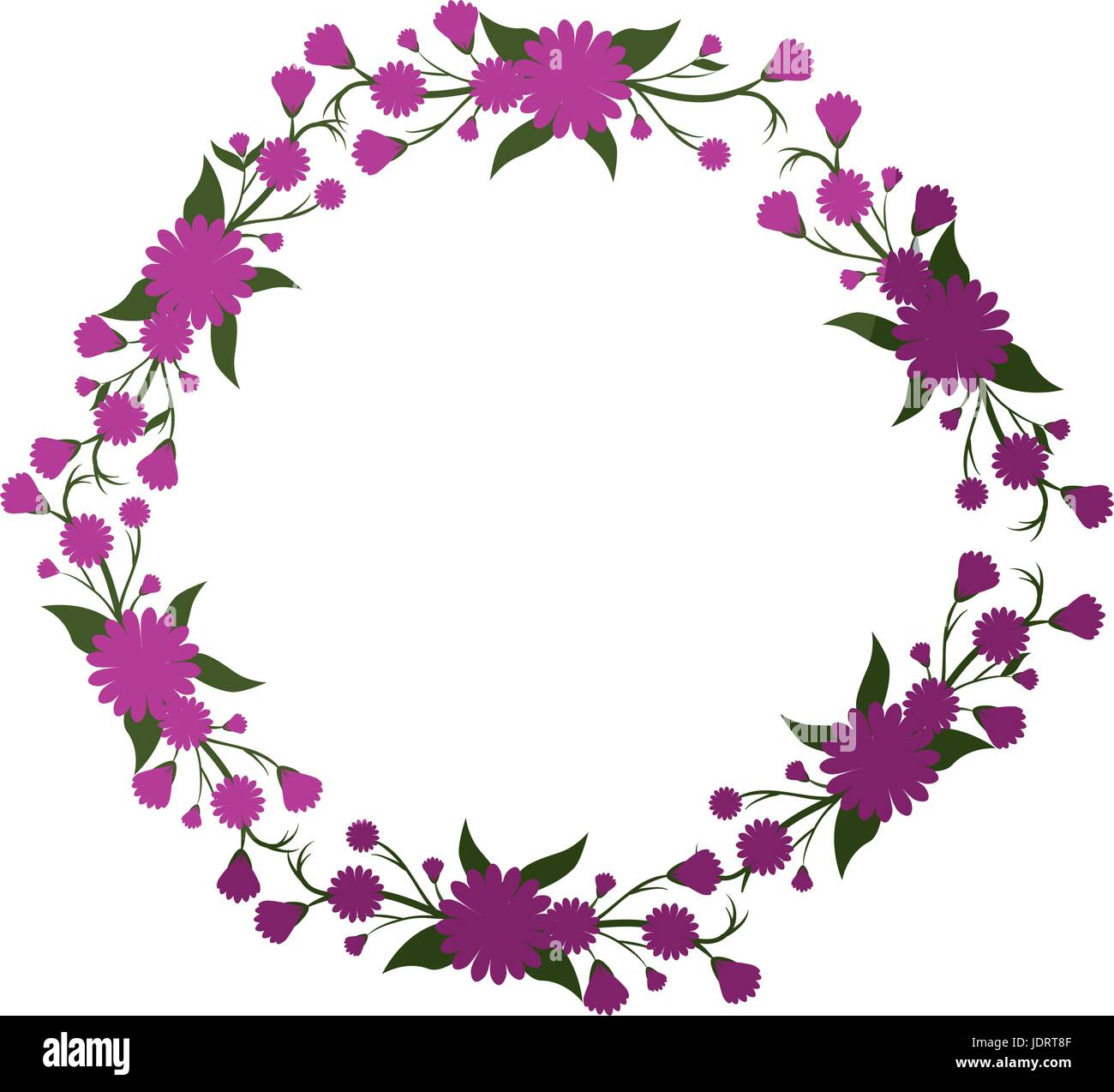 decorative frame of beautiful flowers in circle shape icon over white ...
