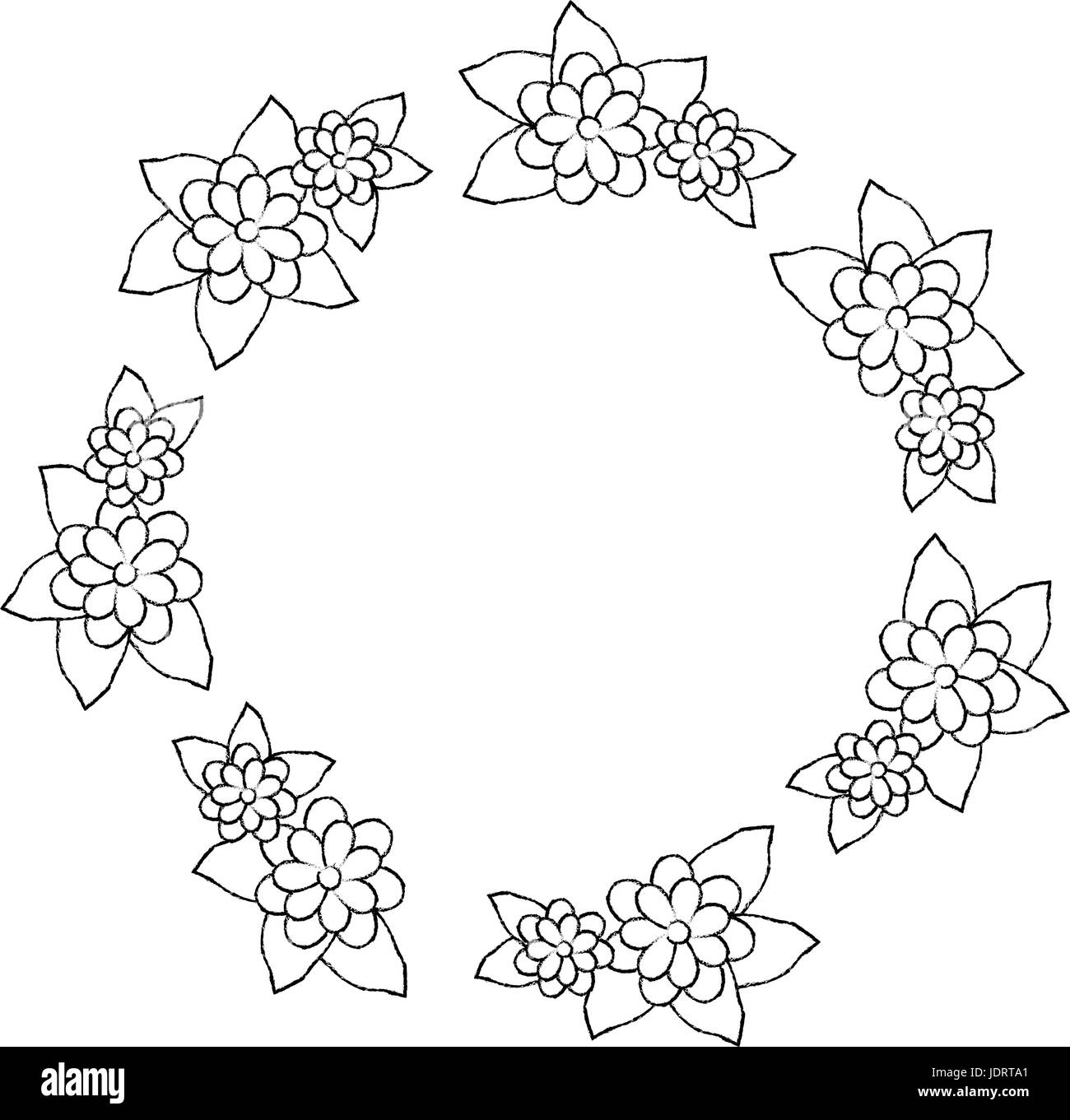 decorative frame of beautiful flowers in circle shape icon over white ...