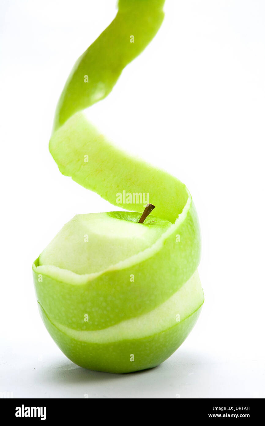 Green Apple peeled isolated on a white background Stock Photo - Alamy
