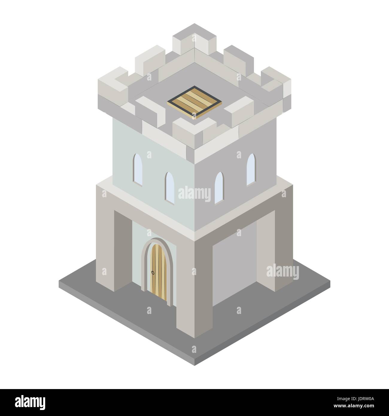 Vector isometric icon of the fortress tower of the medieval castle. 3d ...