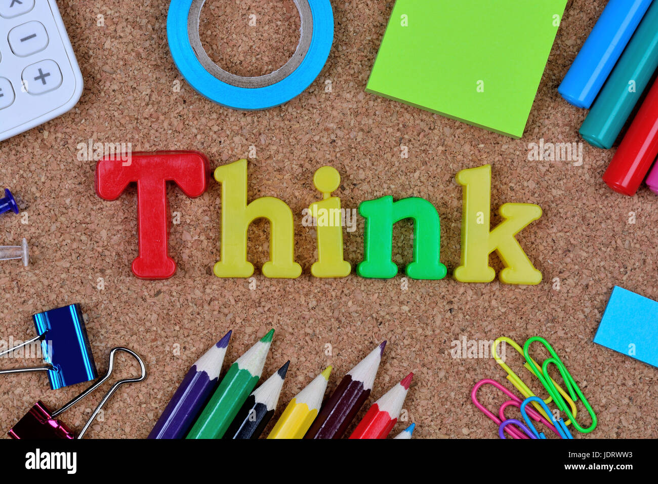 Think word on cork background Stock Photo - Alamy
