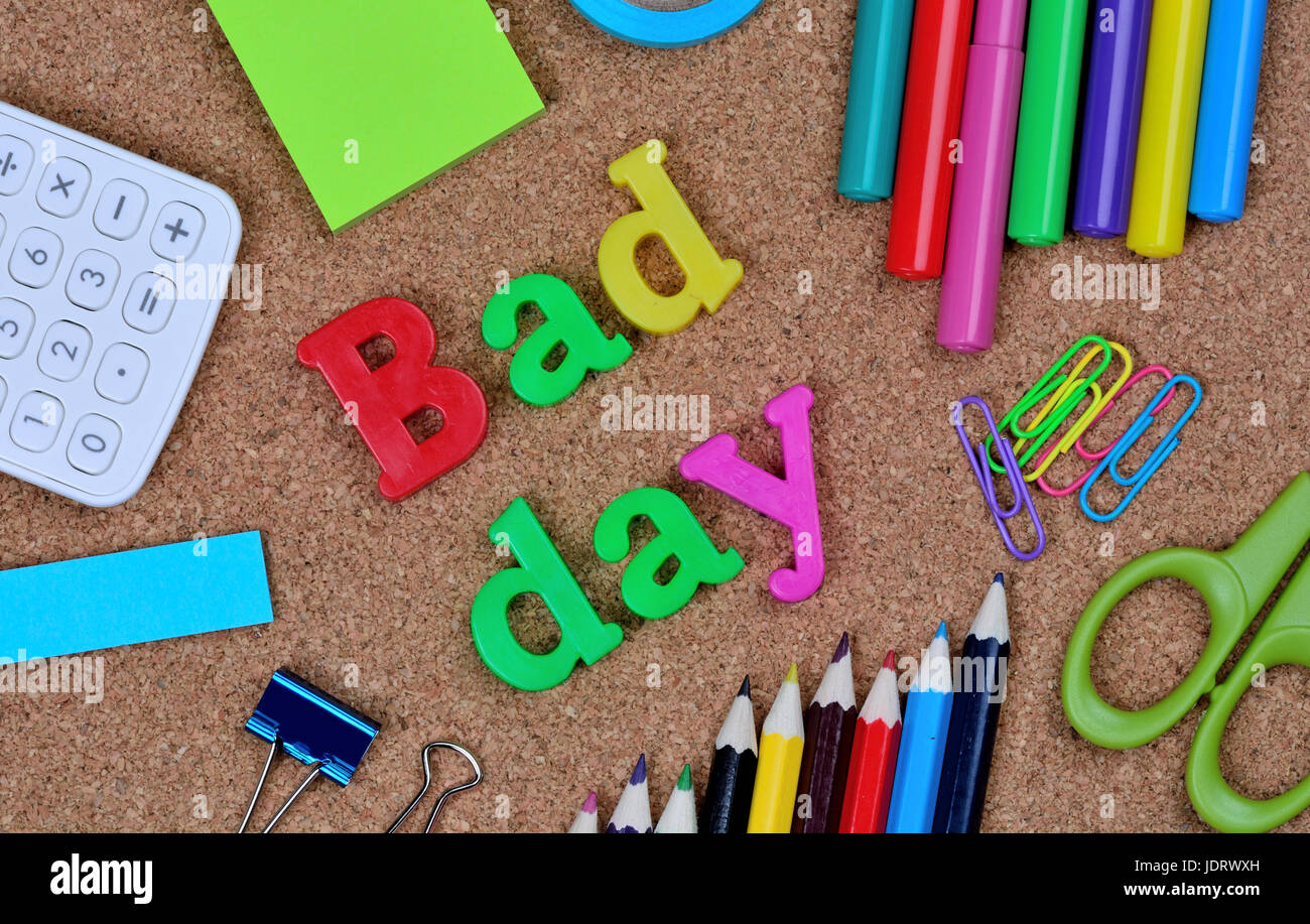 The words Bad day on cork background Stock Photo - Alamy