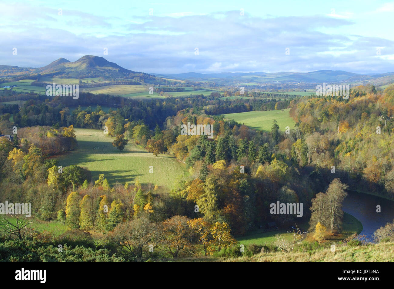 landscape view of Eildon Hills from Scotts View with river Tweed in ...