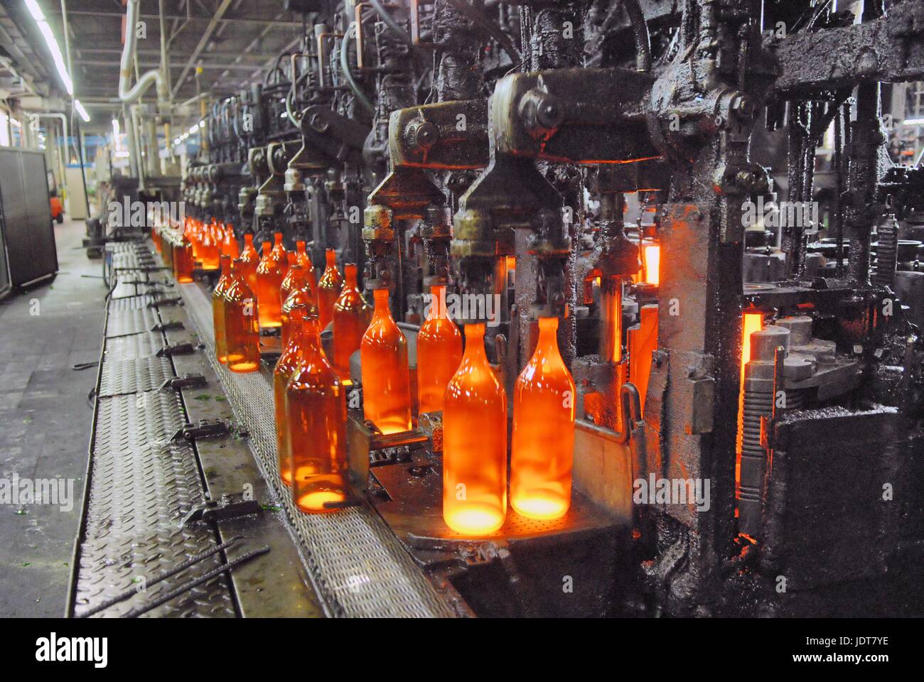 Italy, glass industry, production of glass bottles with recycled glass ...