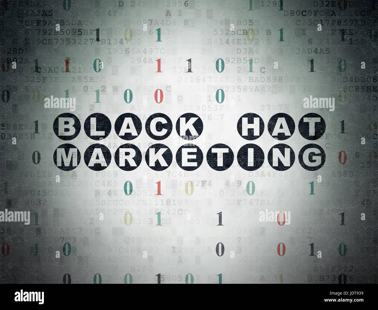 Finance concept: Black Hat Marketing on Digital Data Paper background ...