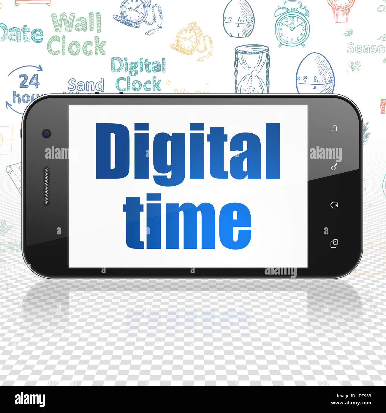 Timeline concept: Smartphone with Digital Time on display Stock Photo ...