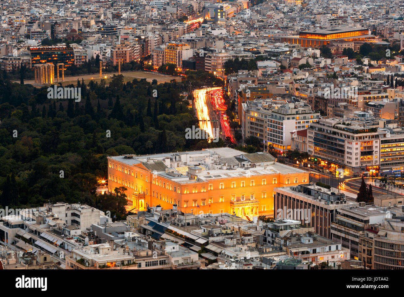 Greek parliament as seen from Lycabettus hill in city of Athens, Greece ...