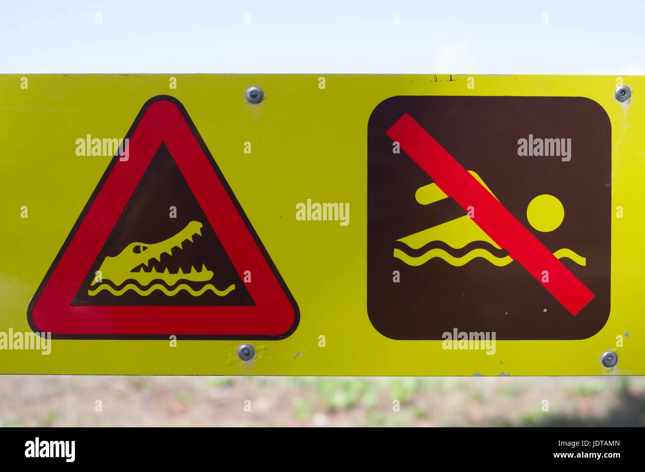 Warning signs at Palm Cove, near Cairns, Queensland, Australia Stock ...