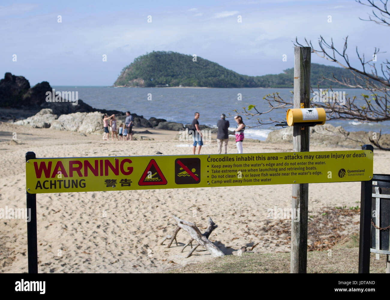 Warning signs at Palm Cove, near Cairns, Queensland, Australia Stock ...