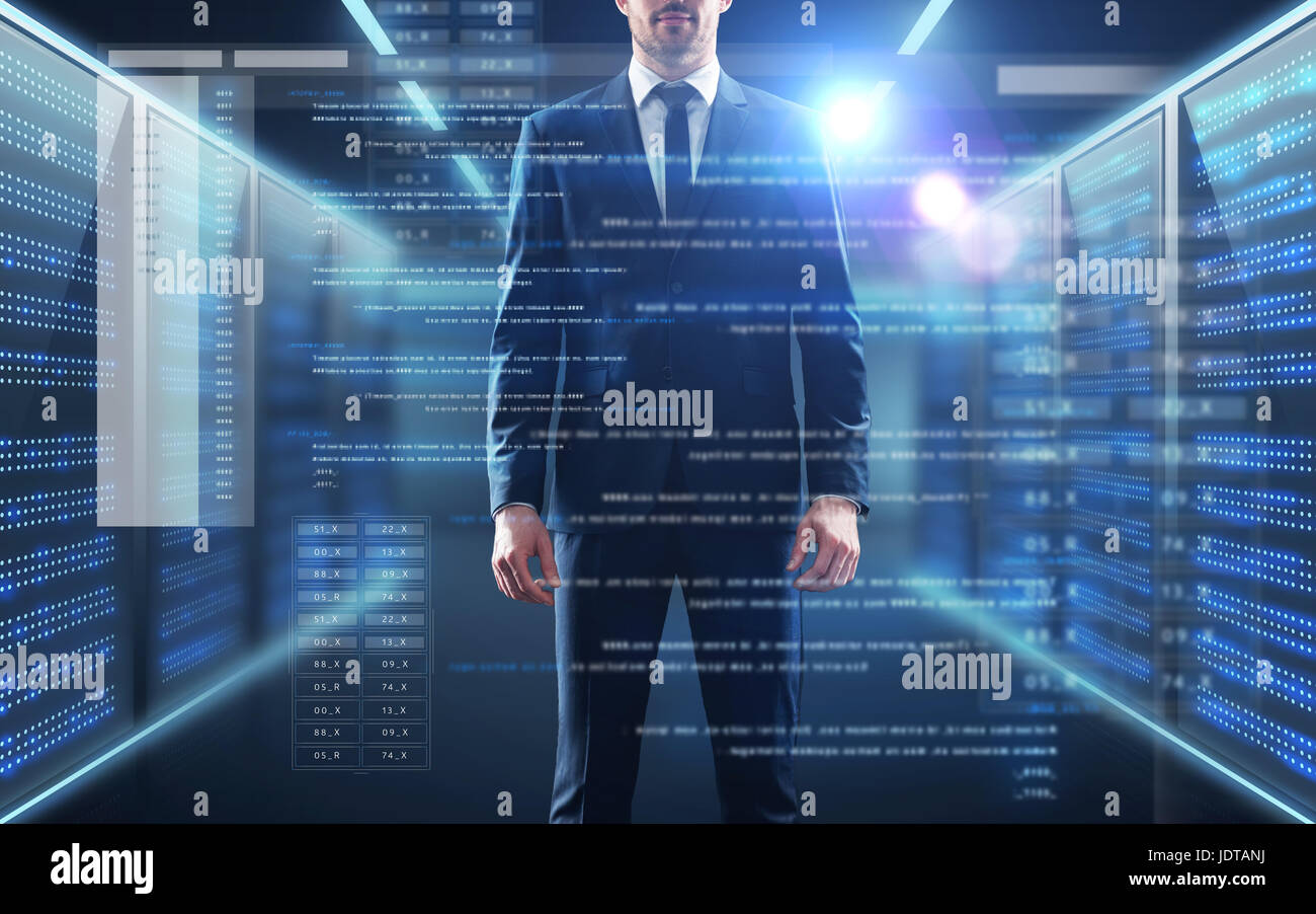 businessman with coding on virtual screen Stock Photo - Alamy