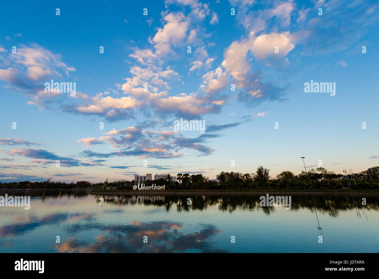 Beautiful view with reflex of name of the city monument taken in Udon ...