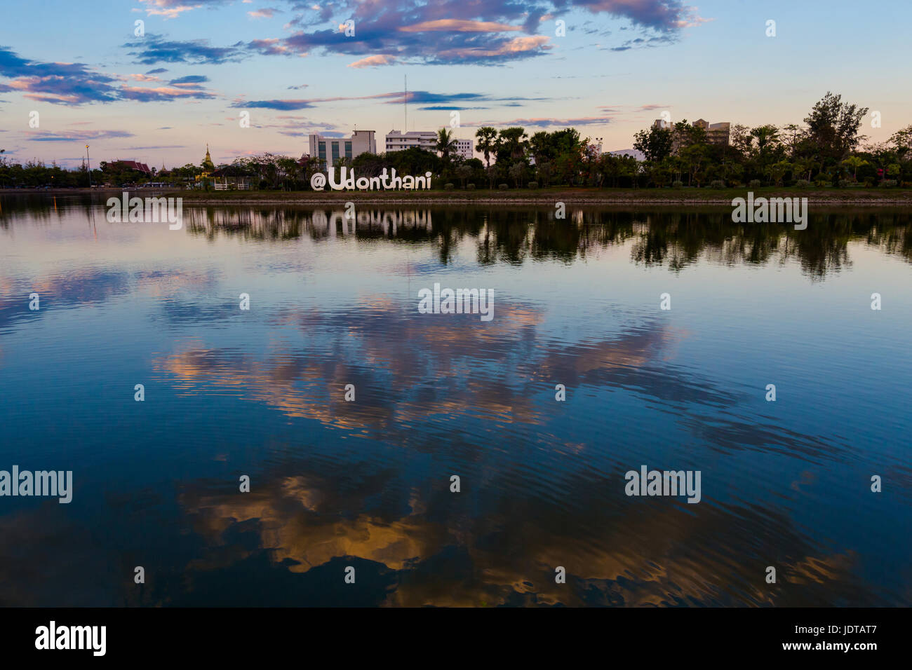 Beautiful view with reflex of name of the city monument taken in Udon ...