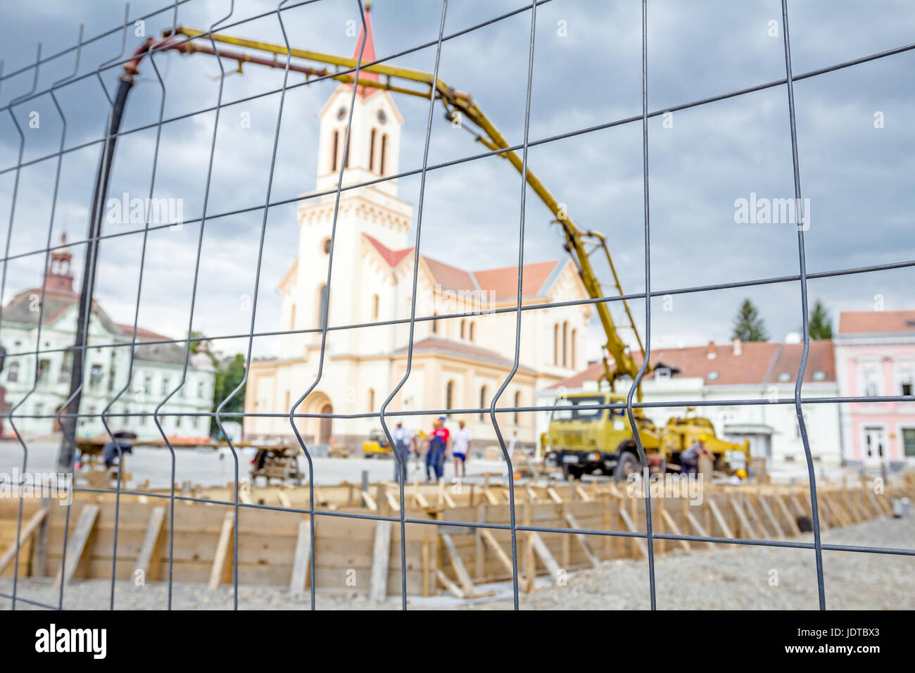 View on the pump crane for lifting and casting concrete at construction ...