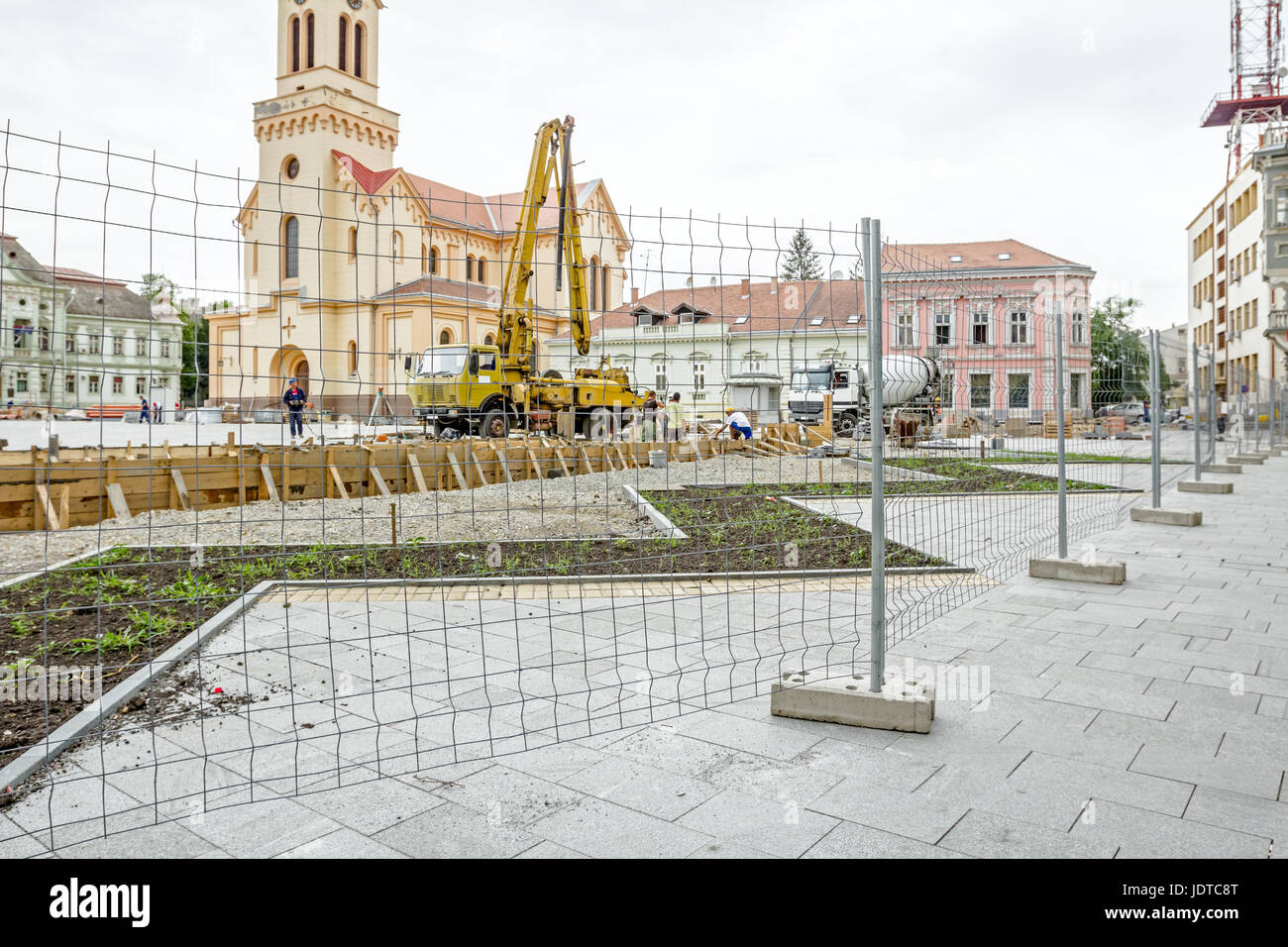 View on the pump crane for lifting and casting concrete at construction ...