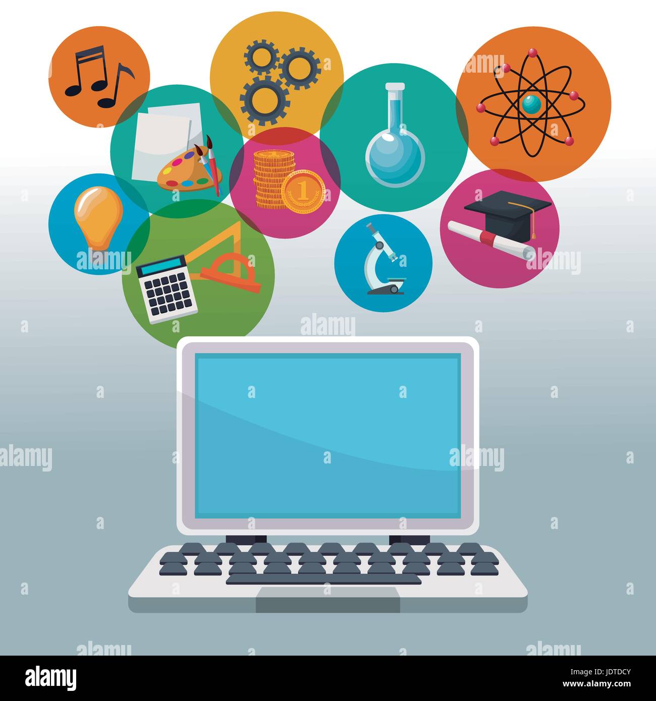 color background tech laptop with icons academic knowledge Stock Vector ...