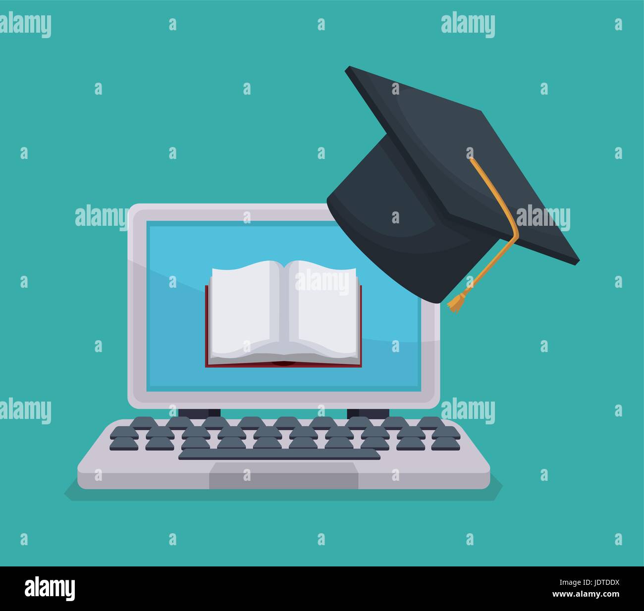 color background tech laptop with book in display and graduation cap ...