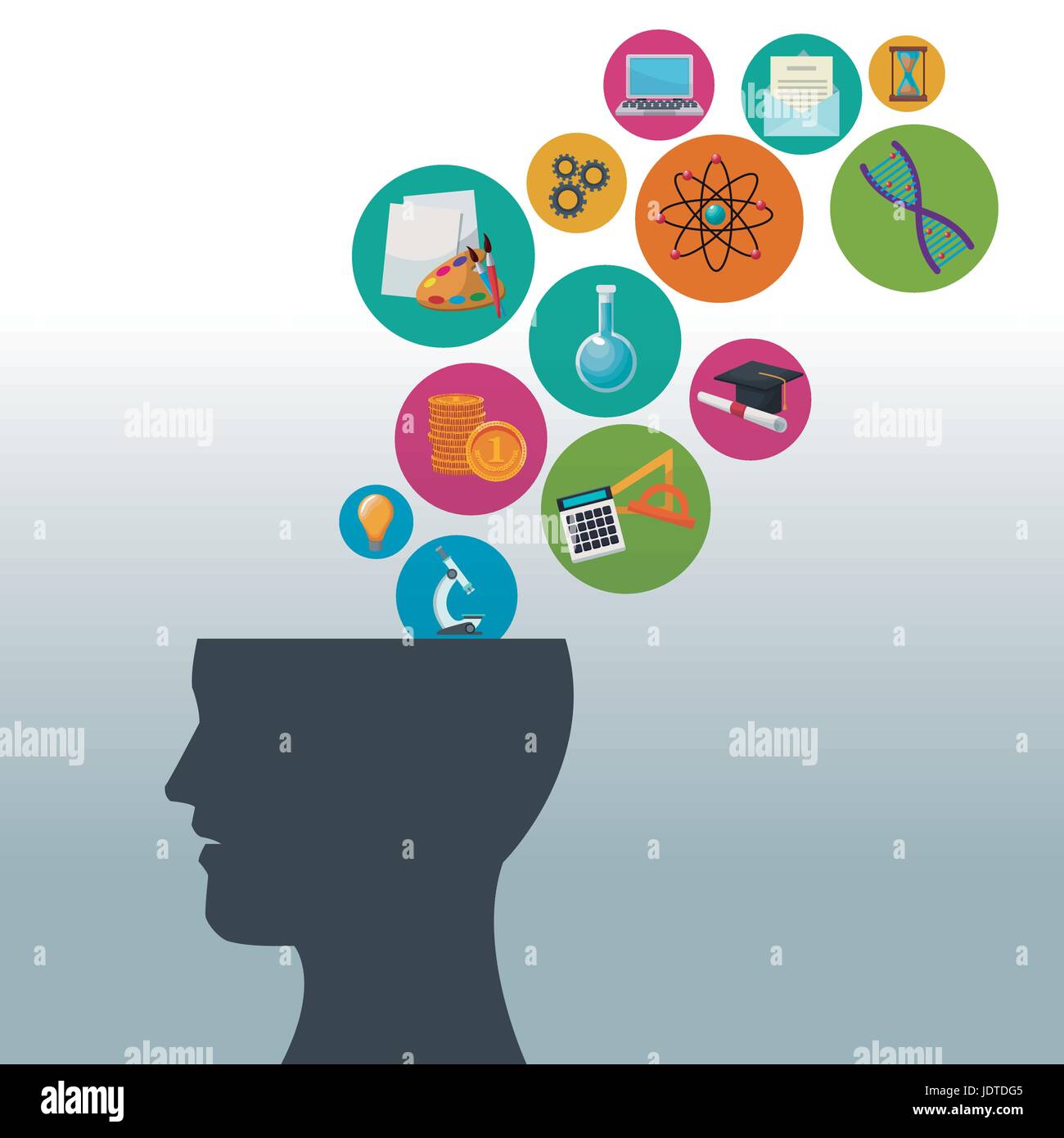 color background human head with bubbles icons knowledge Stock Vector ...