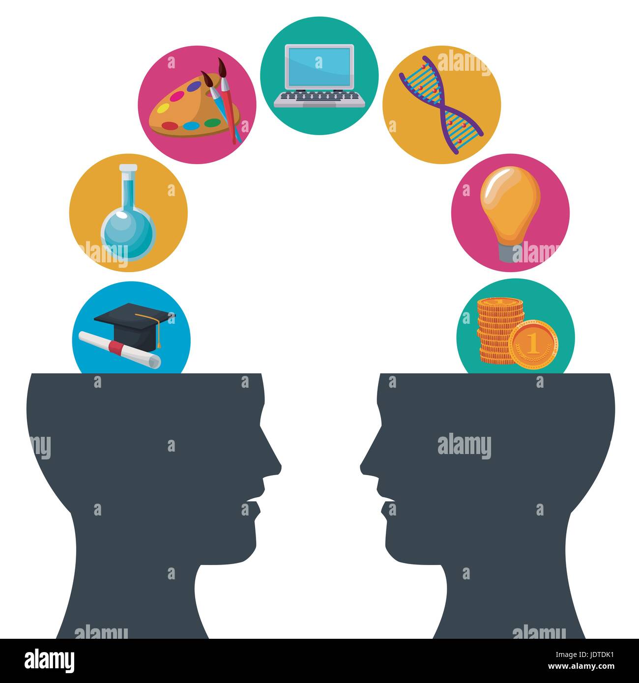 color background human head with communication and bubbles icon ...