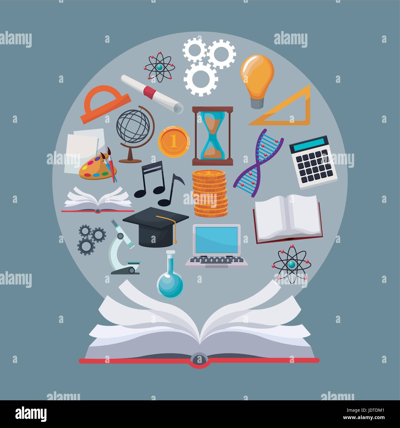 color background open book with circular border icons academic ...