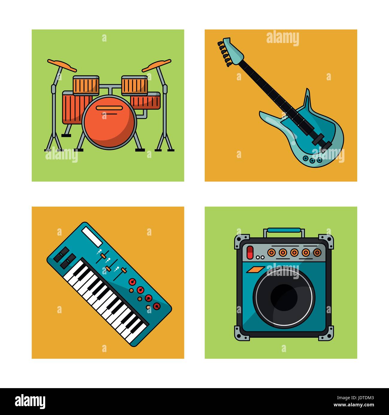 white background with colorful squares with musical instruments Stock ...