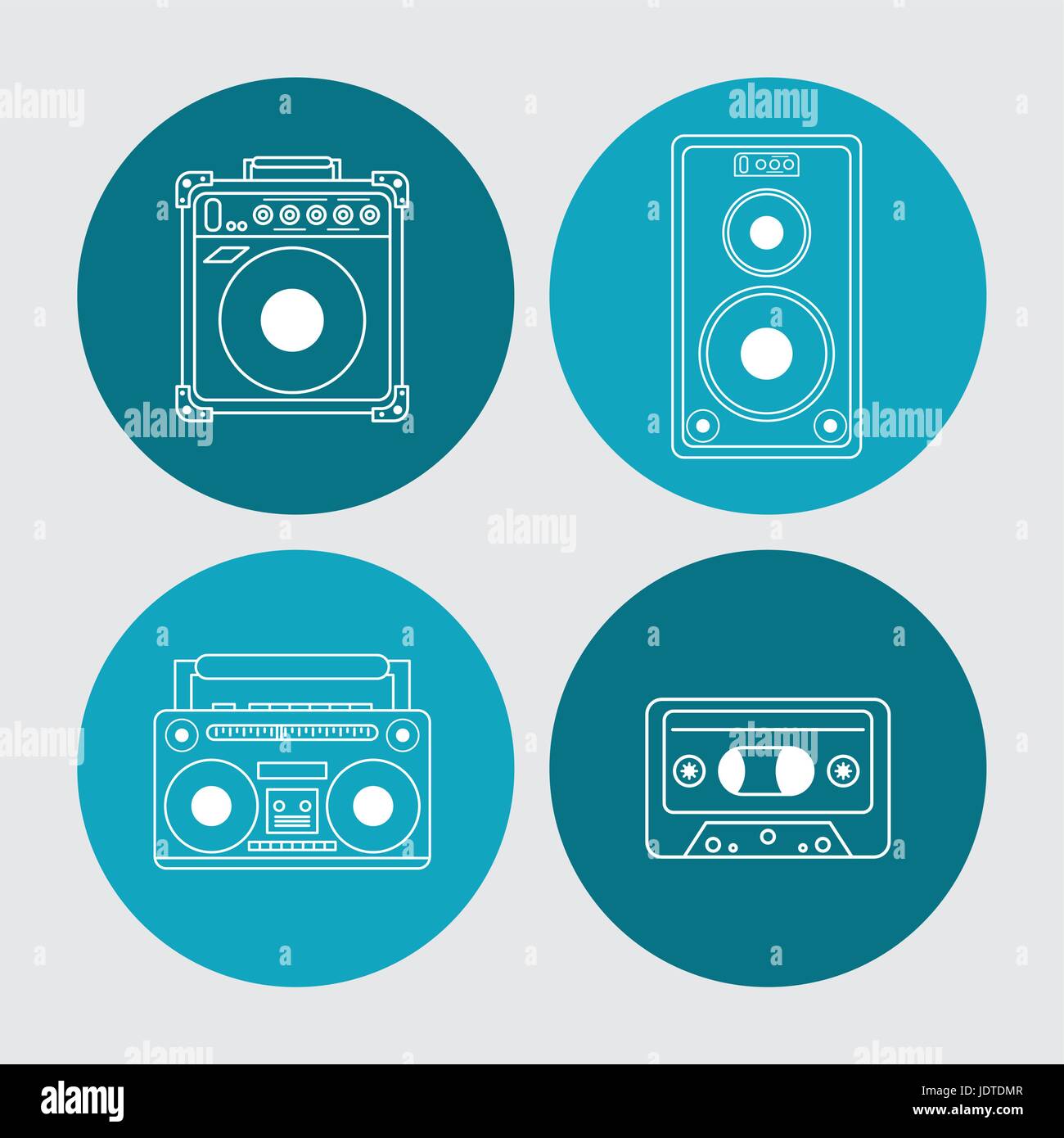 white background with colorful round frames with audio playback ...